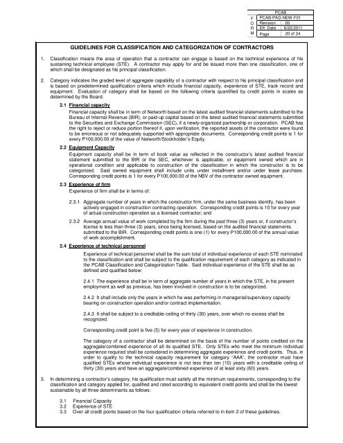 GUIDELINES FOR CLASSIFICA