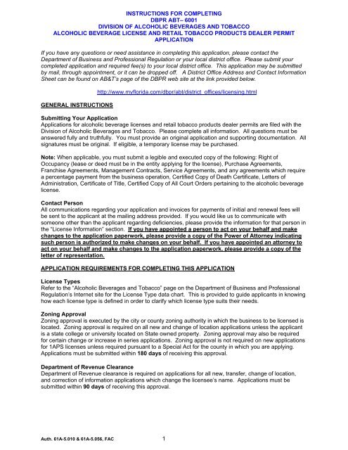 1 INSTRUCTIONS FOR COMPLETING DBPR ABTâ€“ 6001 DIVISION ...