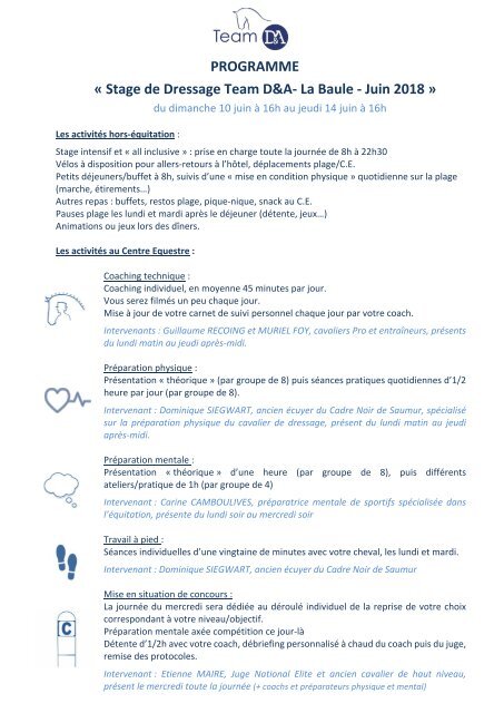 PROGRAMME - Stage de Dressage Team D&A