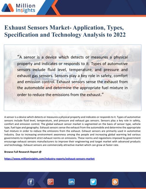 Exhaust Sensors Market- Application, Types, Specification and ...