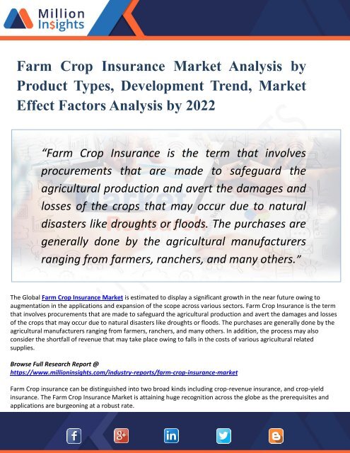 Farm Crop Insurance Market Analysis by Product Types, Development Trend ...