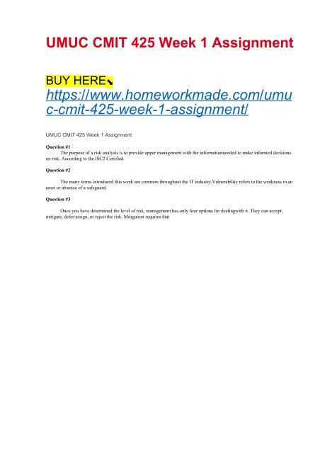 UMUC CMIT 425 Week 1 Assignment