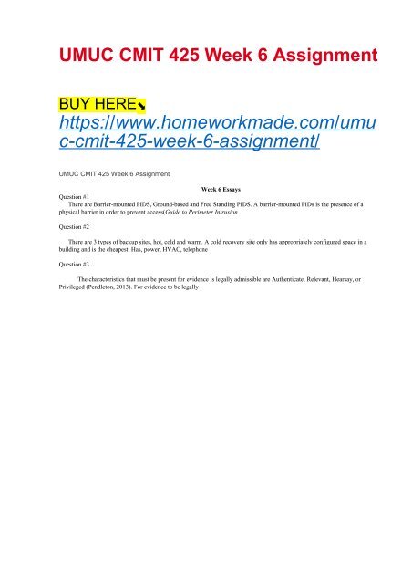 UMUC CMIT 425 Week 6 Assignment