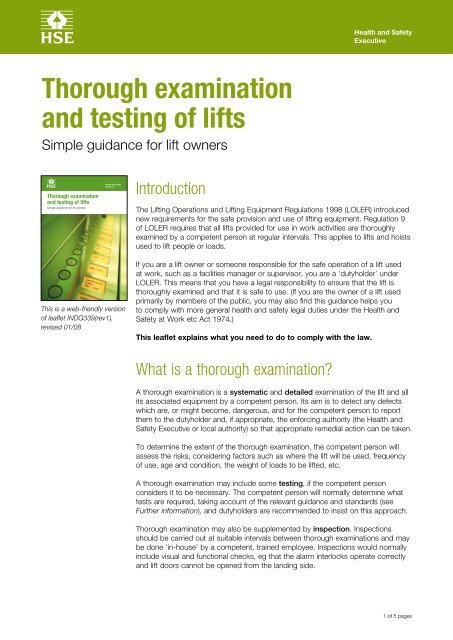 Thorough examination and testing of lifts: Simple guidance for ... - HSE