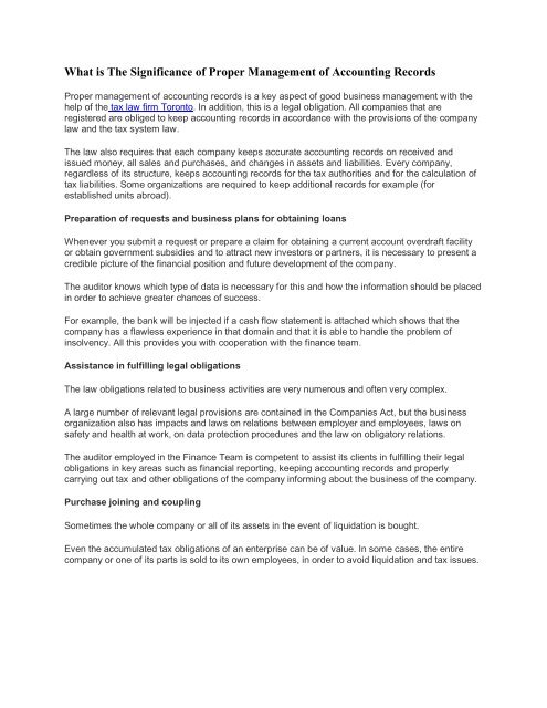 What is The Significance of Proper Management of Accounting Records