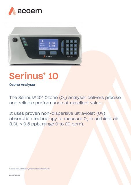 Acoem Serinus 10 O3 Gas Analyser spec sheet