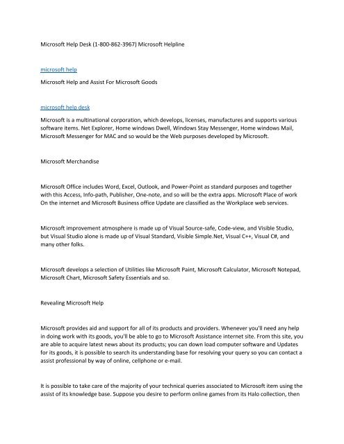 Microsoft Help Desk (1-800-862-3967) Microsoft Helpline6
