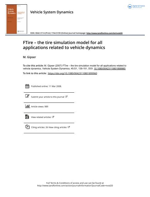 FTire the tire simulation model for all applications related to vehicle ...