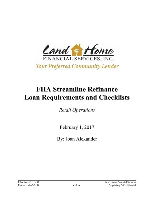 FHA Streamline Loan Requirements and Checklists