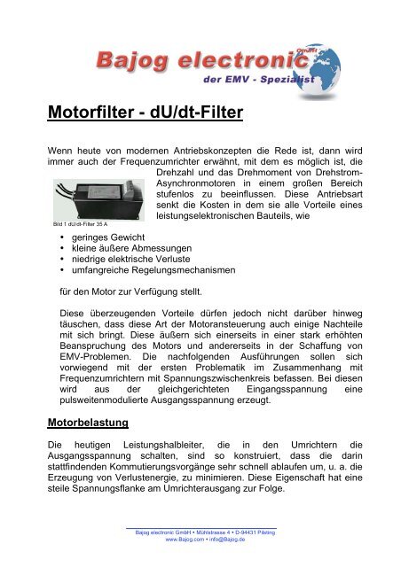 Motorfilter - dU/dt-Filter - EMV New Line GmbH