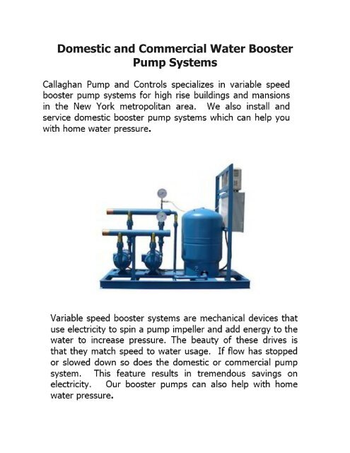 Domestic and Commercial Water Booster Pump Systems