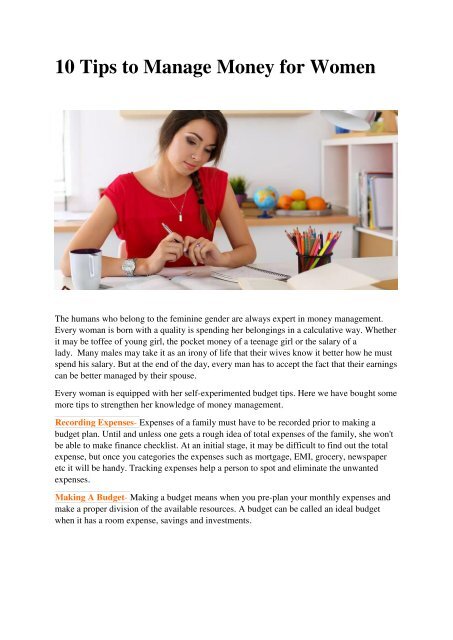 10 Tips to Manage Money for Women