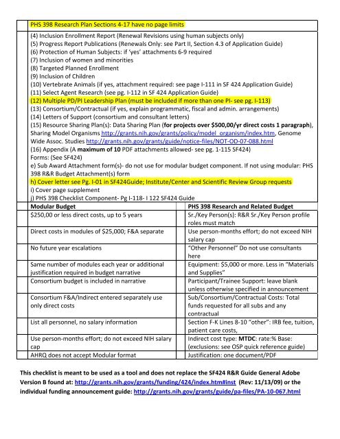 PHS 398 Research Plan Sec