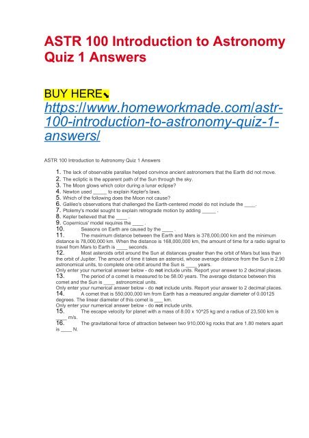 Astr 100 Introduction To Astronomy Quiz 1 Answers