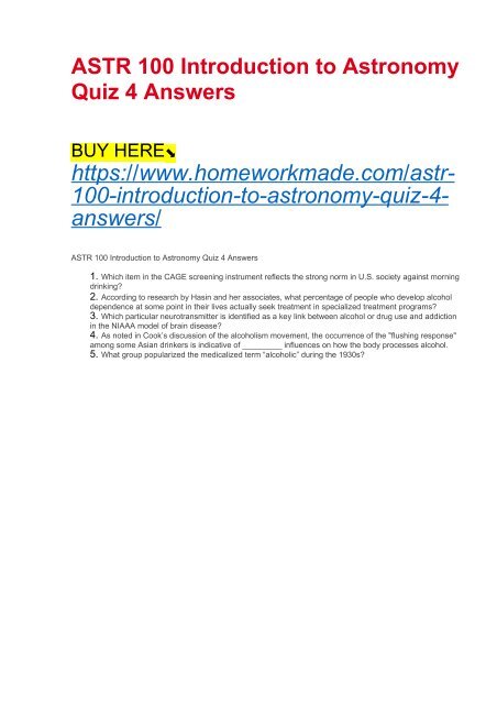 ASTR 100 Introduction to Astronomy Quiz 4 Answers