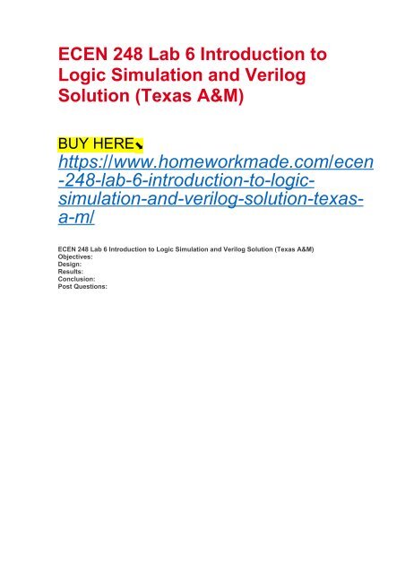Ecen 248 Lab 6 Introduction To Logic Simulation And Verilog Solution Texas Aandm