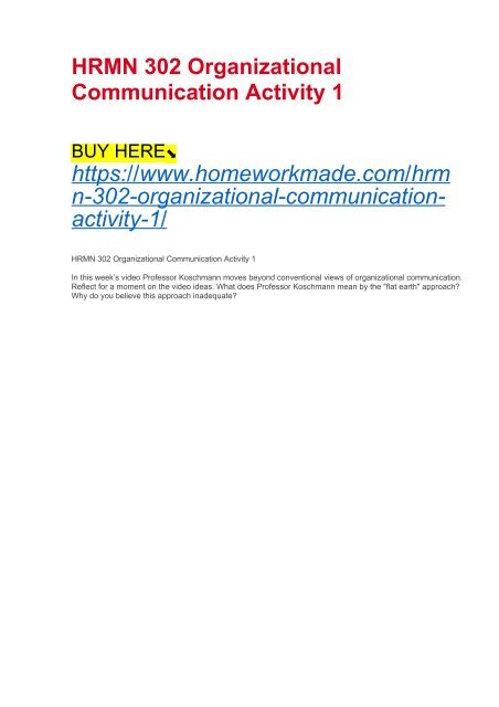 HRMN 302 Organizational Communication Activity 1