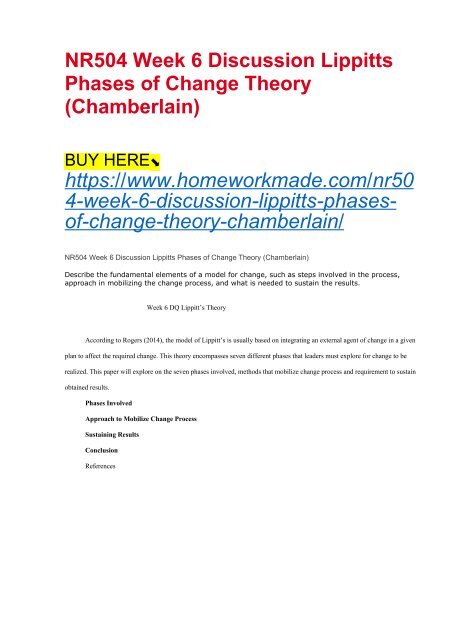 NR504 Week 6 Discussion Lippitts Phases of Change Theory (Chamberlain)