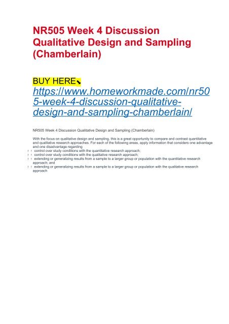 NR505 Week 4 Discussion Qualitative Design and Sampling (Chamberlain)