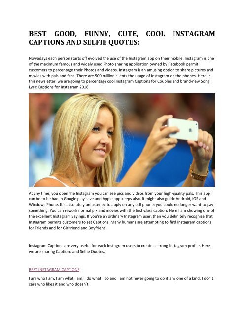 BEST GOOD, FUNNY, CUTE, COOL INSTAGRAM CAPTIONS AND SELFIE QUOTES