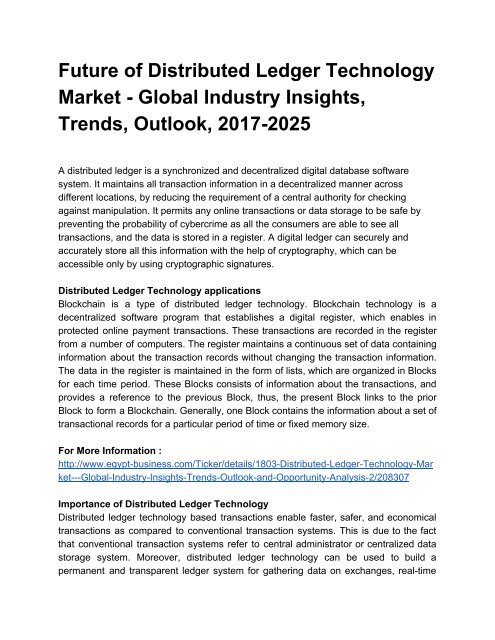 Future of Distributed Ledger Technology