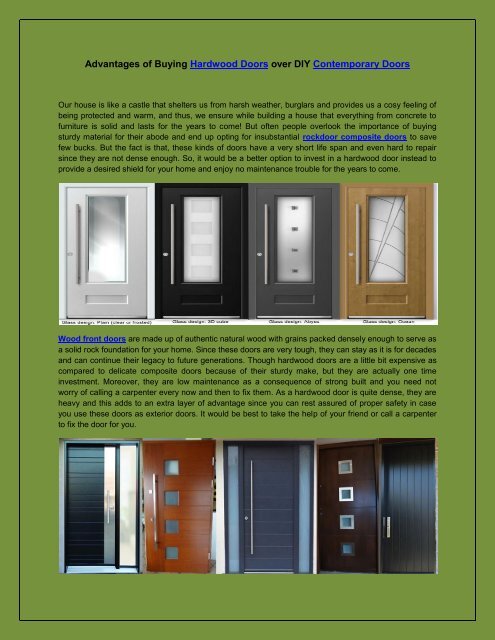 Advantages of Buying Hardwood Doors over DIY Contemporary Doors