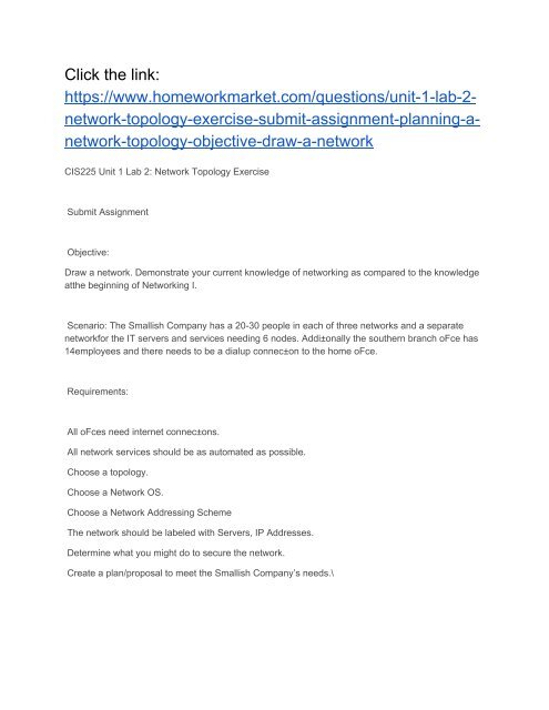 Unit 1 Lab 2 Network Topology Exercise Submit Assignment Planning A ...
