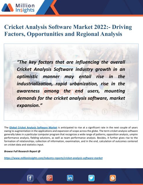 Cricket Analysis Software Market 2022-by New Trends, Drivers, Key ...