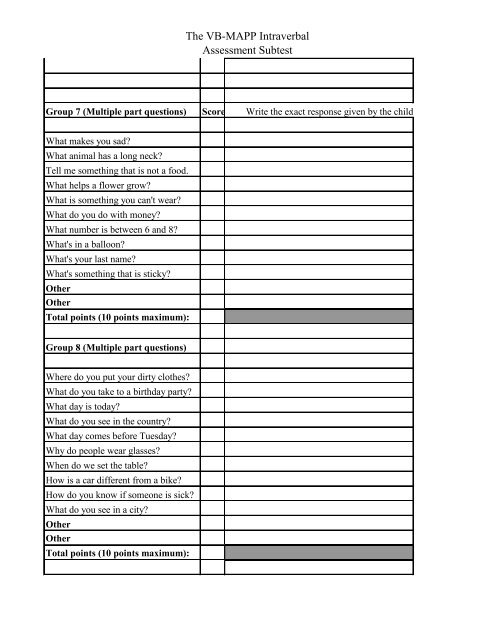 The VB-MAPP Intraverbal A