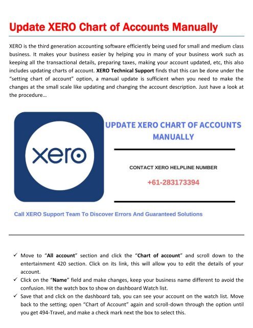 Update XERO Chart of Accounts Manually