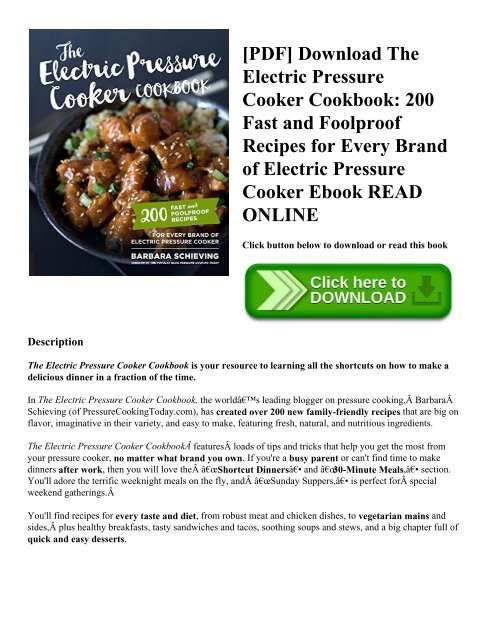 [PDF] Download The Electric Pressure Cooker Cookbook: 200 Fast and ...