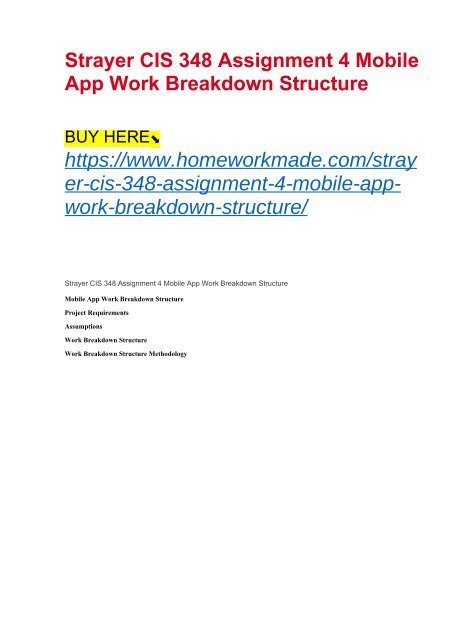 Strayer CIS 348 Assignment 4 Mobile App Work Breakdown Structure