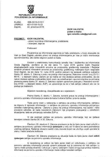 Obavijest PI na Predstavku za Grad Zagreb