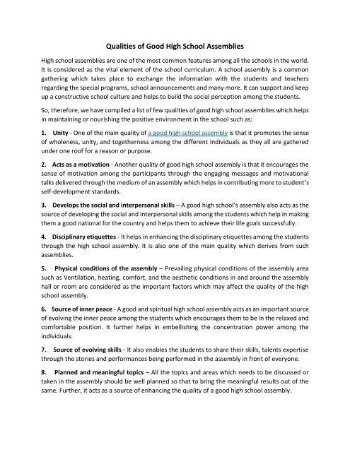 Qualities of Good High School Assemblies