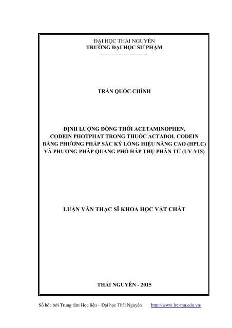 Định lượng đồng thời acetaminophen, codein photphat trong thuốc actadol ...