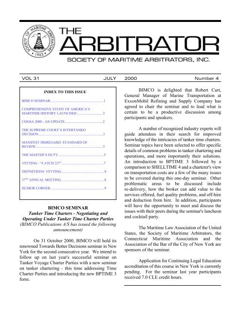 BIMCO SEMINAR Tanker Time Charters - Society of Maritime ...