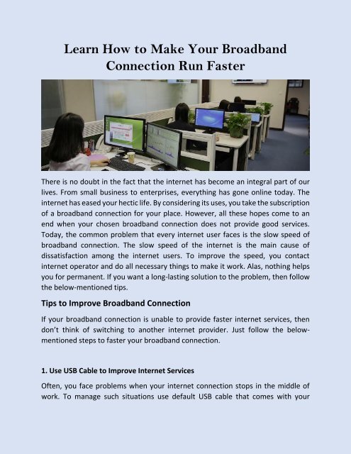 Learn How to Make Your Broadband Connection Run Faster