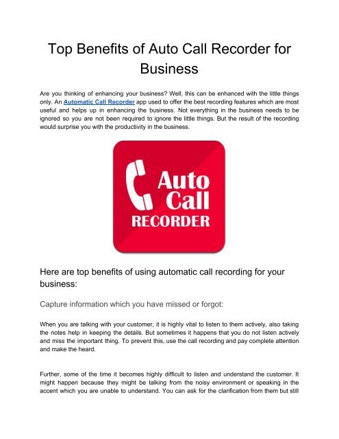 Top Benefits of Auto Call Recorder for Business