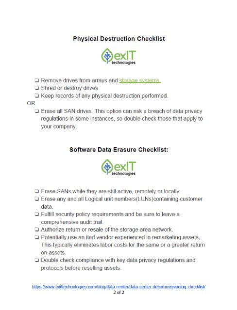 Data Center Decommissioning Checklists