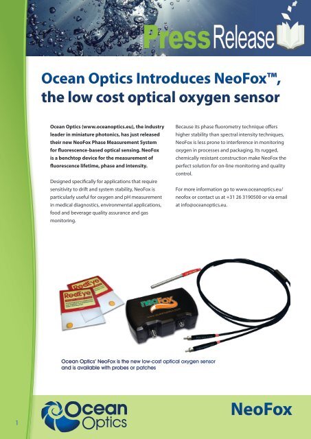 Ocean Optics Introduces NeoFox™, the low cost optical oxygen sensor