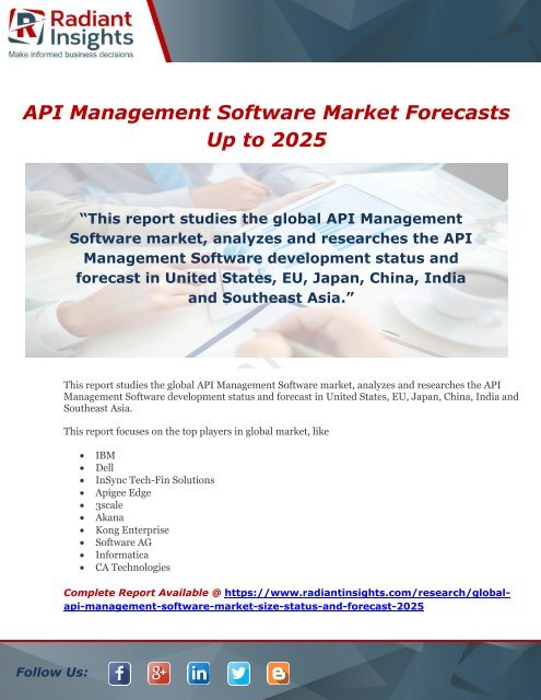 API Management Software Market Forecasts Up to 2025