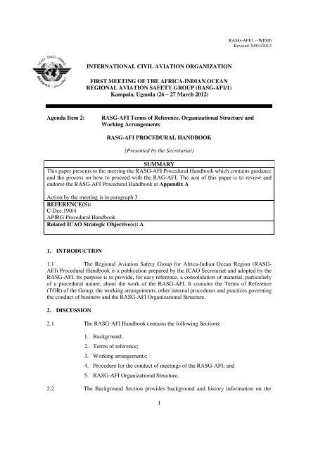 INTERNATIONAL CIVIL AVIATION ORGANIZATION FIRST ... - ICAO
