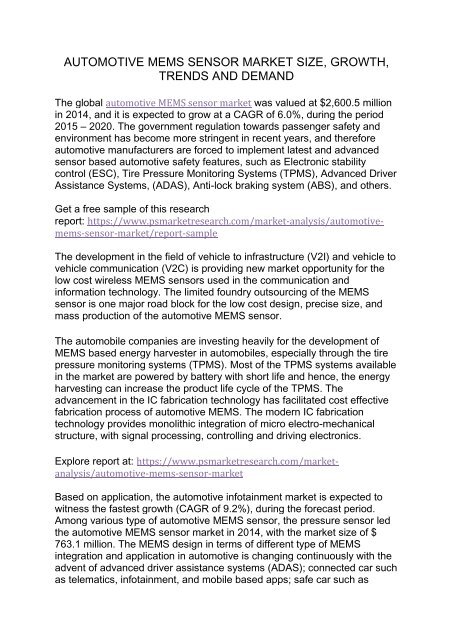AUTOMOTIVE MEMS SENSOR MARKET SIZE AUTOMOTIVE MEMS SENSOR MARKET SIZE