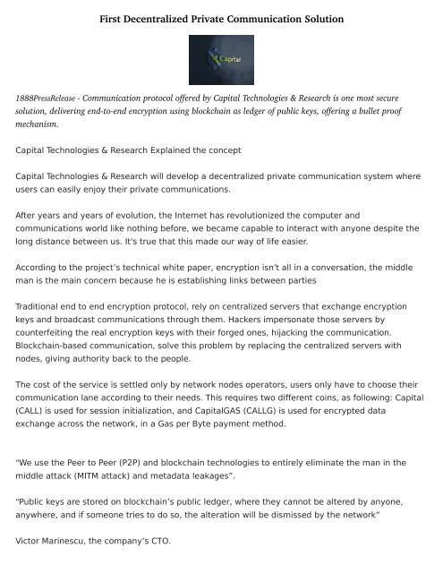 First Decentralized Private Communication Solution