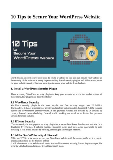 10 Tips to Secure Your WordPress Website