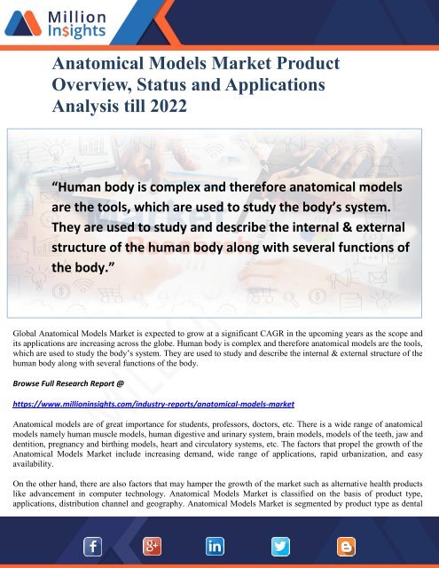 Anatomical Models Market Product Overview, Status and Applications ...