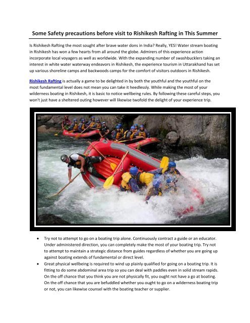 Safety Guide before visit to rafting in rishikesh