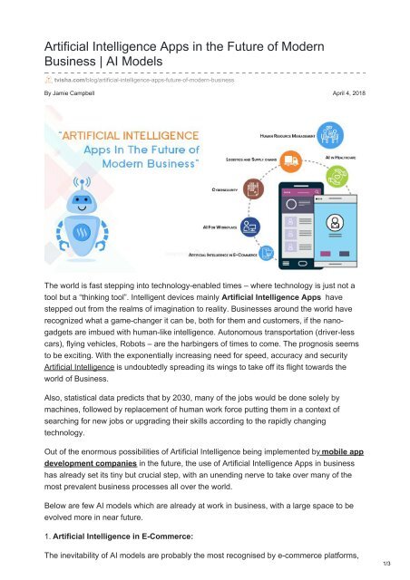 Artificial Intelligence Apps in the Future of Modern Business AI Models