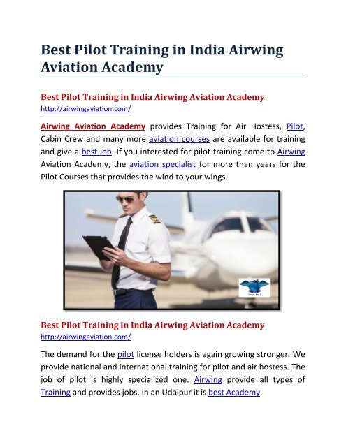Best Pilot Training in India Airwing Aviation Academy