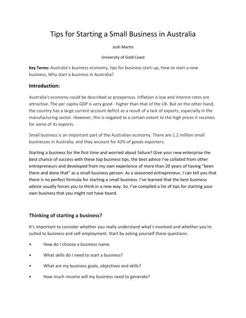 Tips for Starting a Small Business in Australia